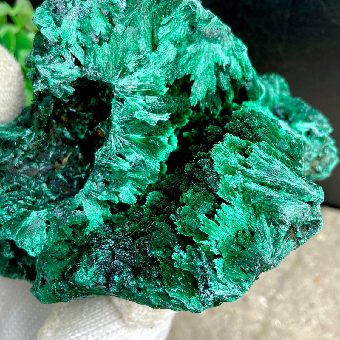 Beautiful Green Velvet Malachite Fibrous Crystal Stone From Congo, Raw ...
