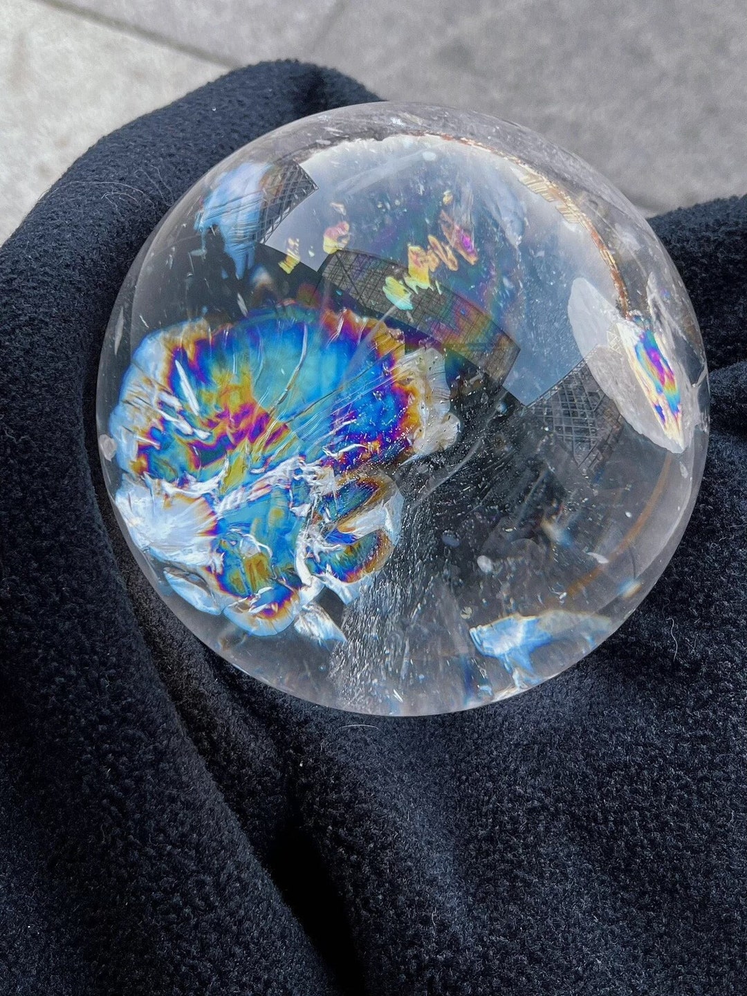 Beautiful 106mm Large Rainbw Clear Quartz Sphere, Water Clear Rainbow ...