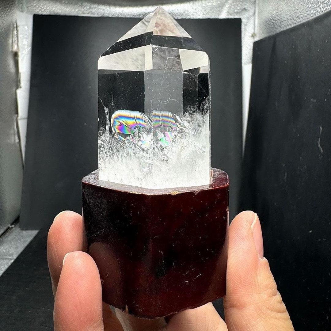 Beautiful Clear Quartz Point Tower, Clear Healing Crystals With Wood ...