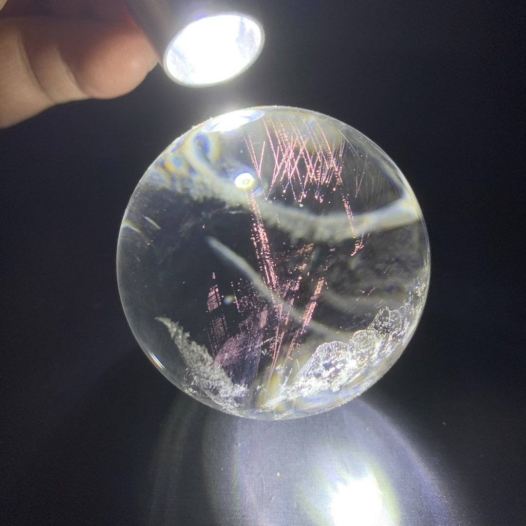 Rare Find 49mm Red Rutiles Combination Crystal Shpere Ball, Clear ...