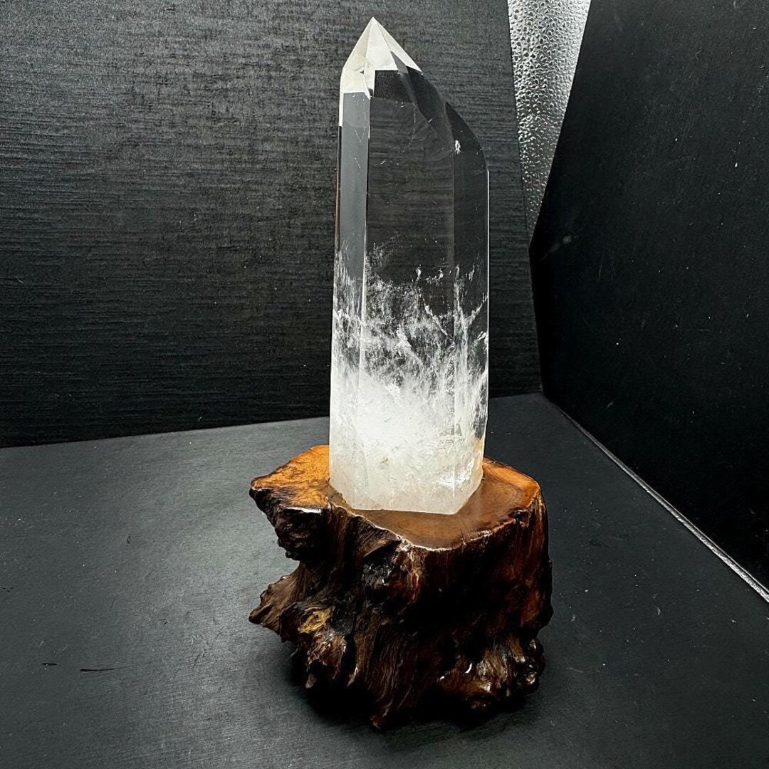 Beautiful Clear Quartz Point Tower, Clear Healing Crystals With Wood ...