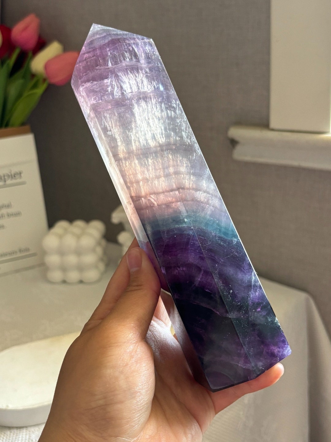 Beautiful Thousand Layer Candy Fluorite Tower With Mica, One of a Kind ...