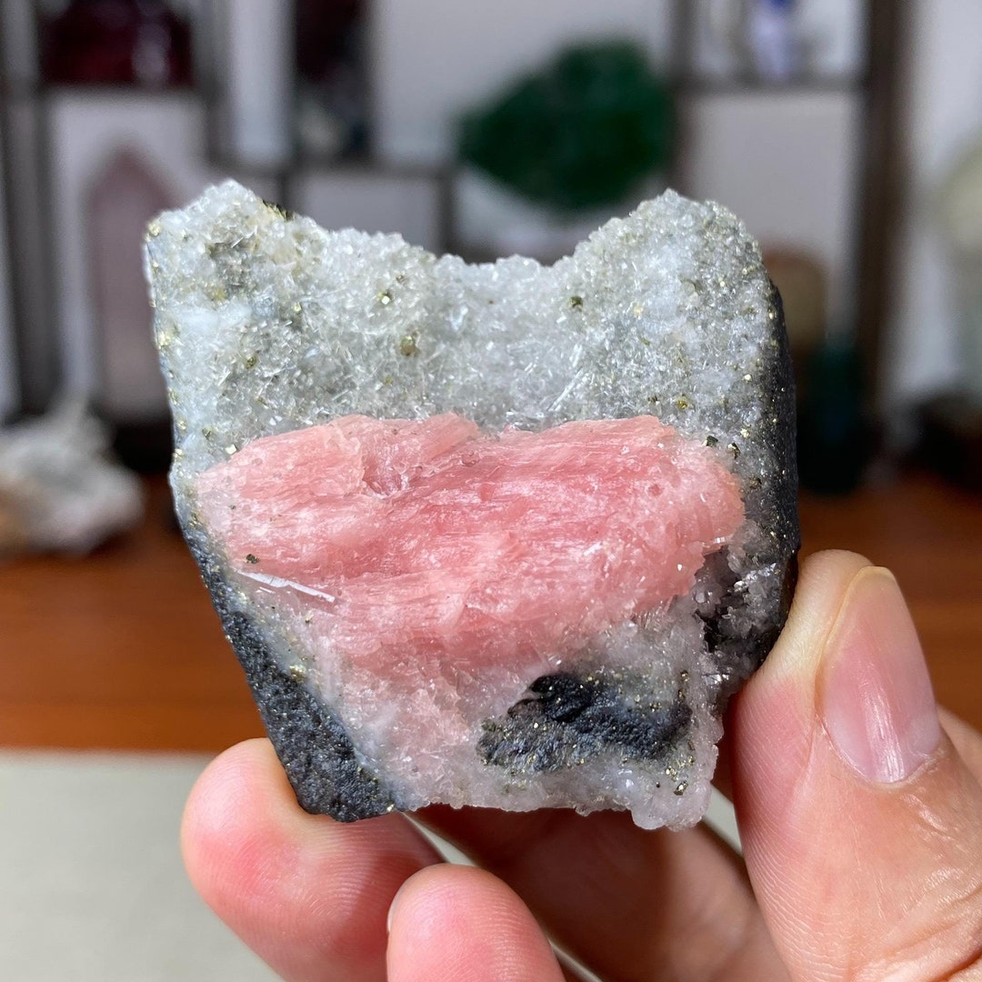 Beautiful Pink Rhodochrosite With Pyrite, Raw Rough Rhodochrosite ...
