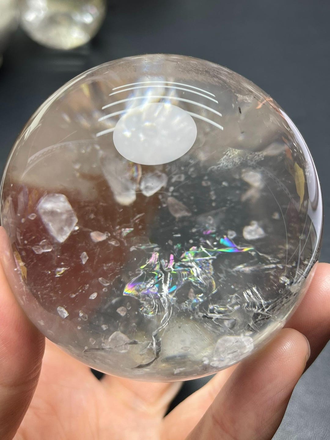 Beautiful 65mm Rainbow Clear Quartz Sphere, Calcite Inclusion Water ...