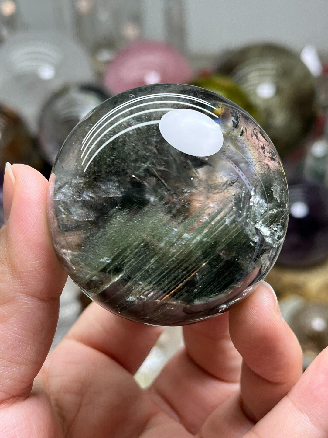 Beautilful 56mm Green Phantom Quartz Sphere, Garden Quartz Orb ...