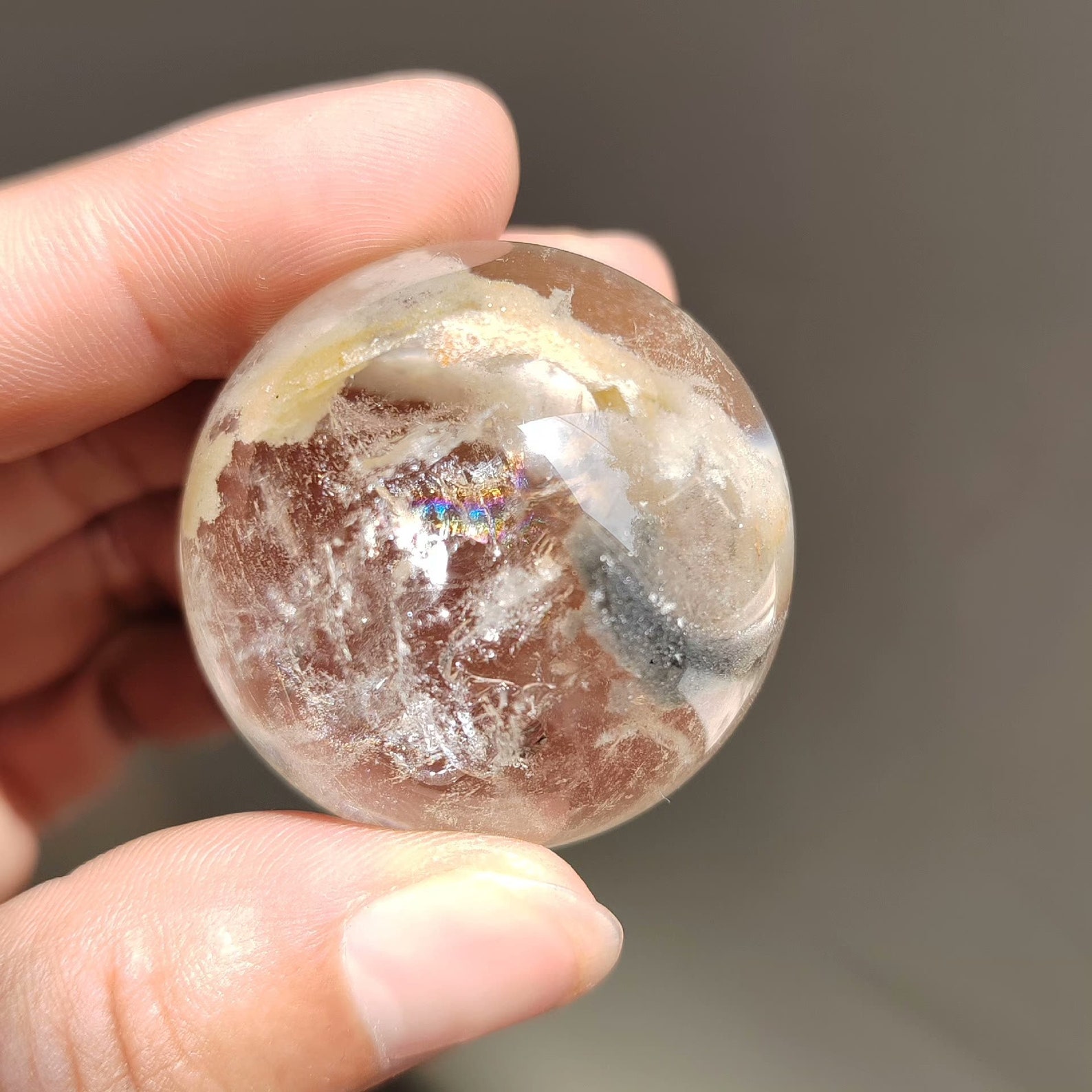 Beautiful 38.4mm Yellow Garden Quartz Sphere, Rainbow Lodolite Crystal ...