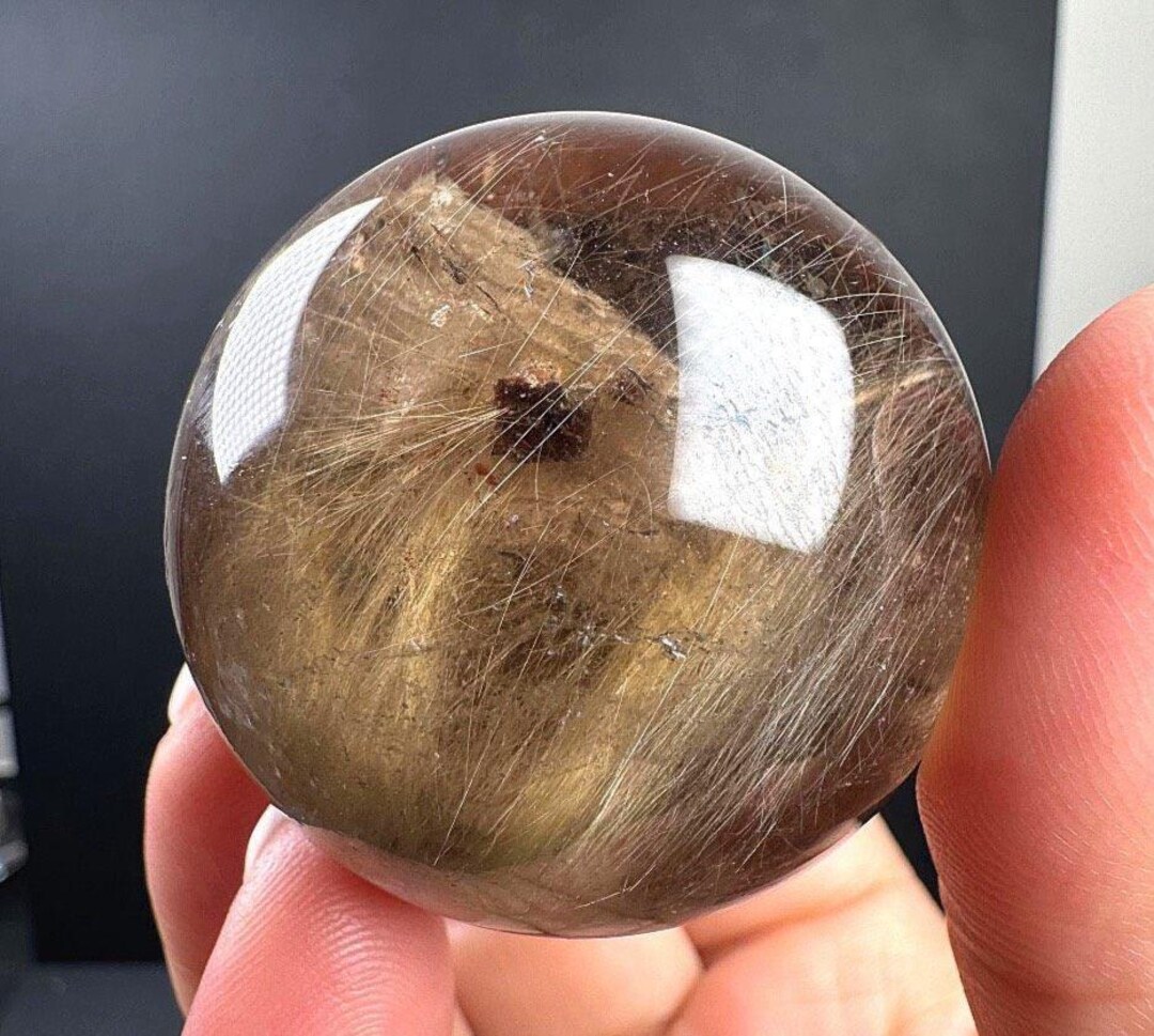 41mm Gold Rutilated Quartz Sphere, Gold Needle Crystal Ball Orb With ...