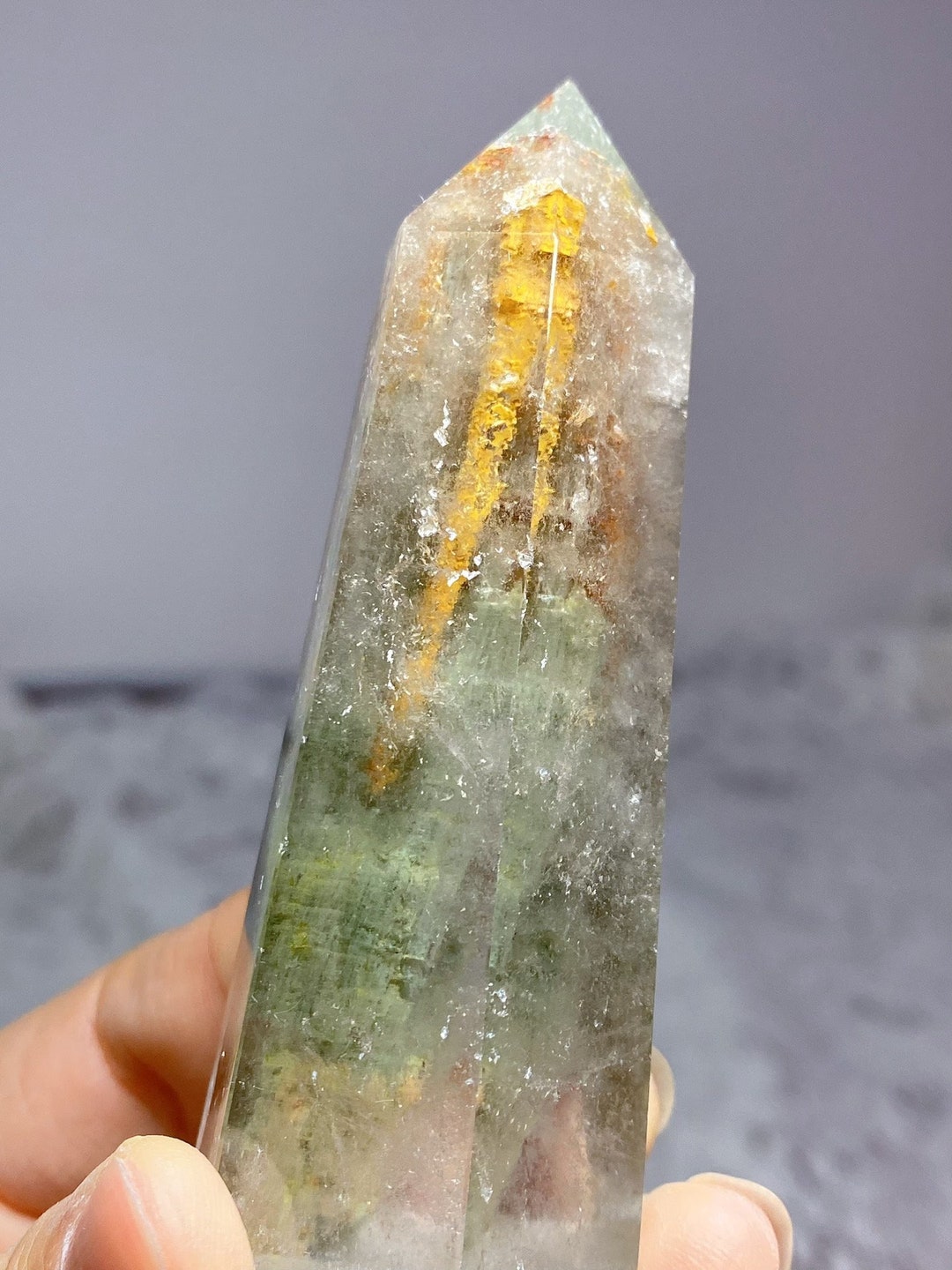 Beautiful Green Phantom Tower, Natural Raw Green Phantom Quartz Obelisk ...