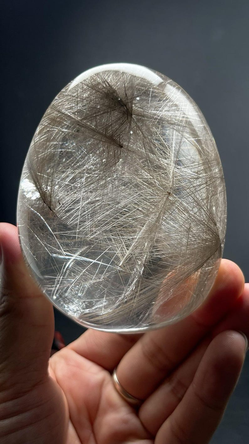 Silver Rutilated Quartz Clear Quartz Egg, Silver Needle Crystal ...