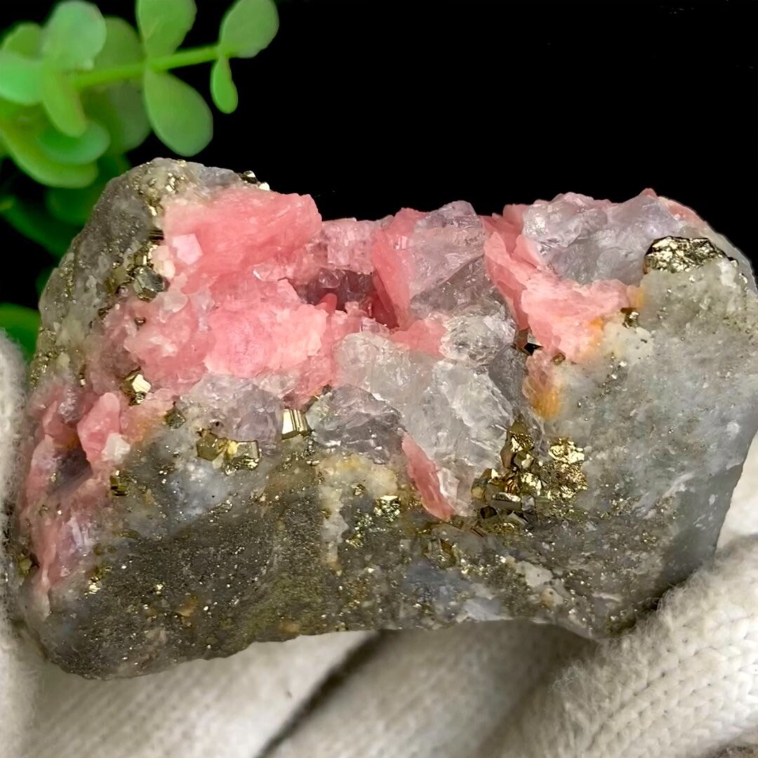 Pink Rhodochrosite With Pyrite, Raw Rough Rhodochrosite Crystal, Pink ...
