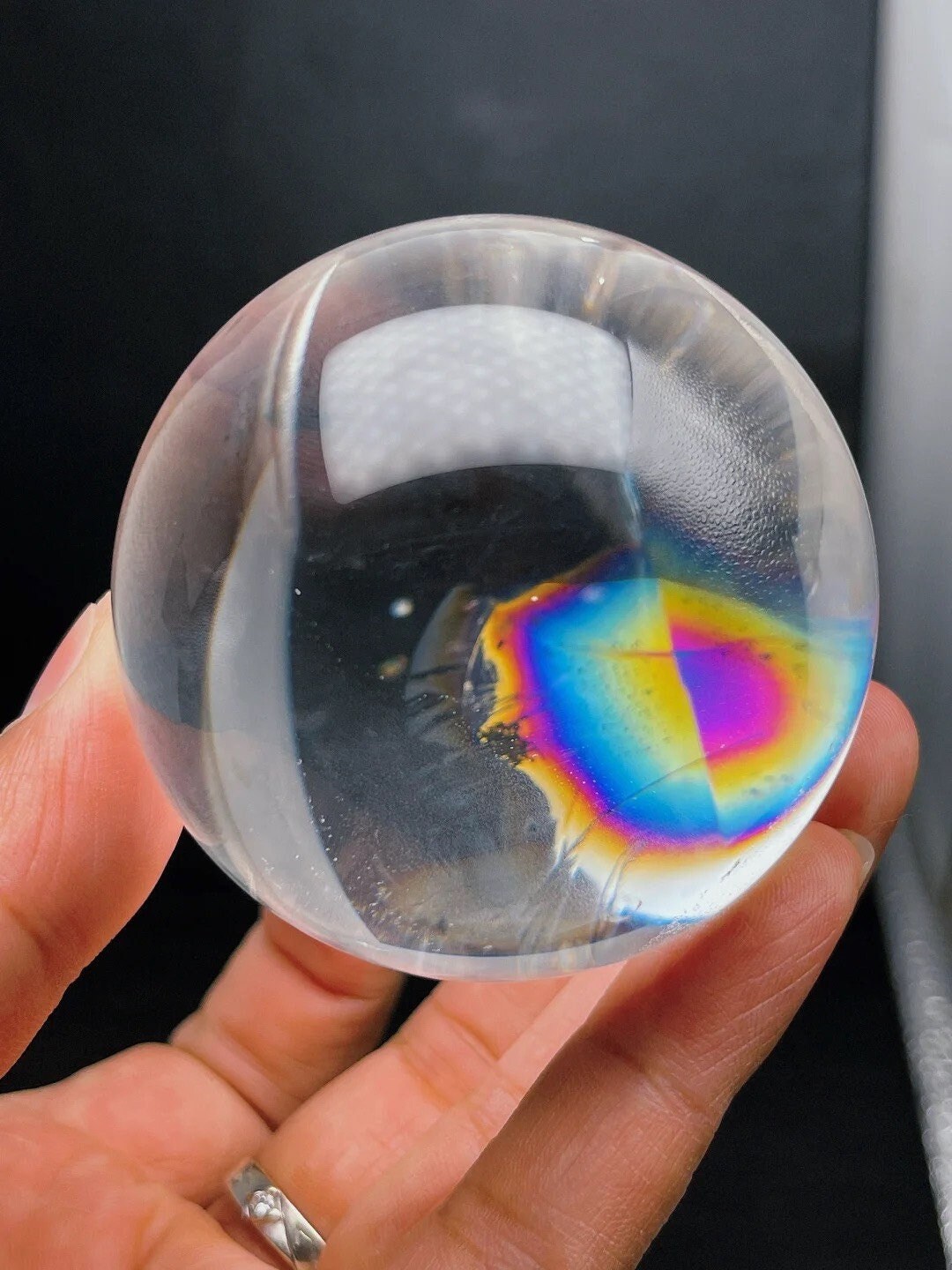 Beautiful 62mm Rainbow Clear Quartz Sphere, Natural Water Clear Rainbow ...