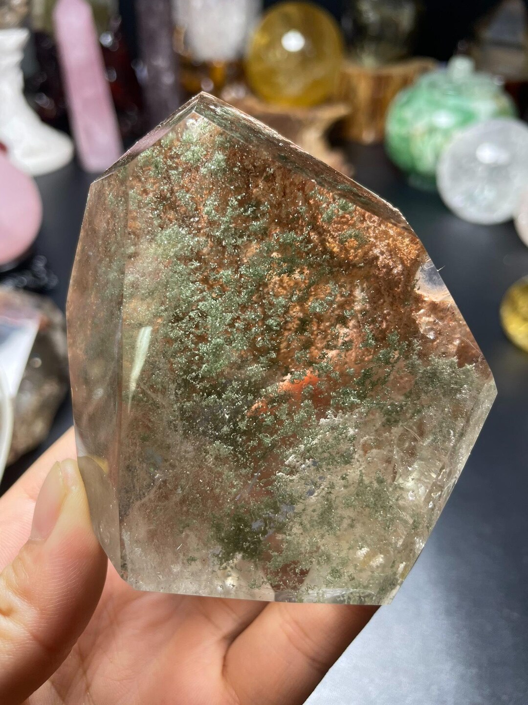 Beautiful All Seasons Phantom Quartz Obelisk, Green Garden Quartz ...