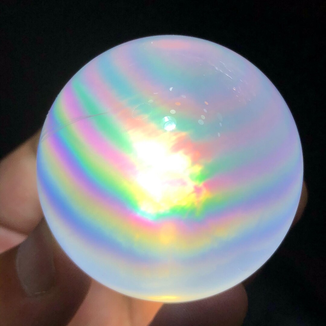 Premium 48.8mm Milky White Quartz Crystal Sphere, Rare Find Rainbow ...