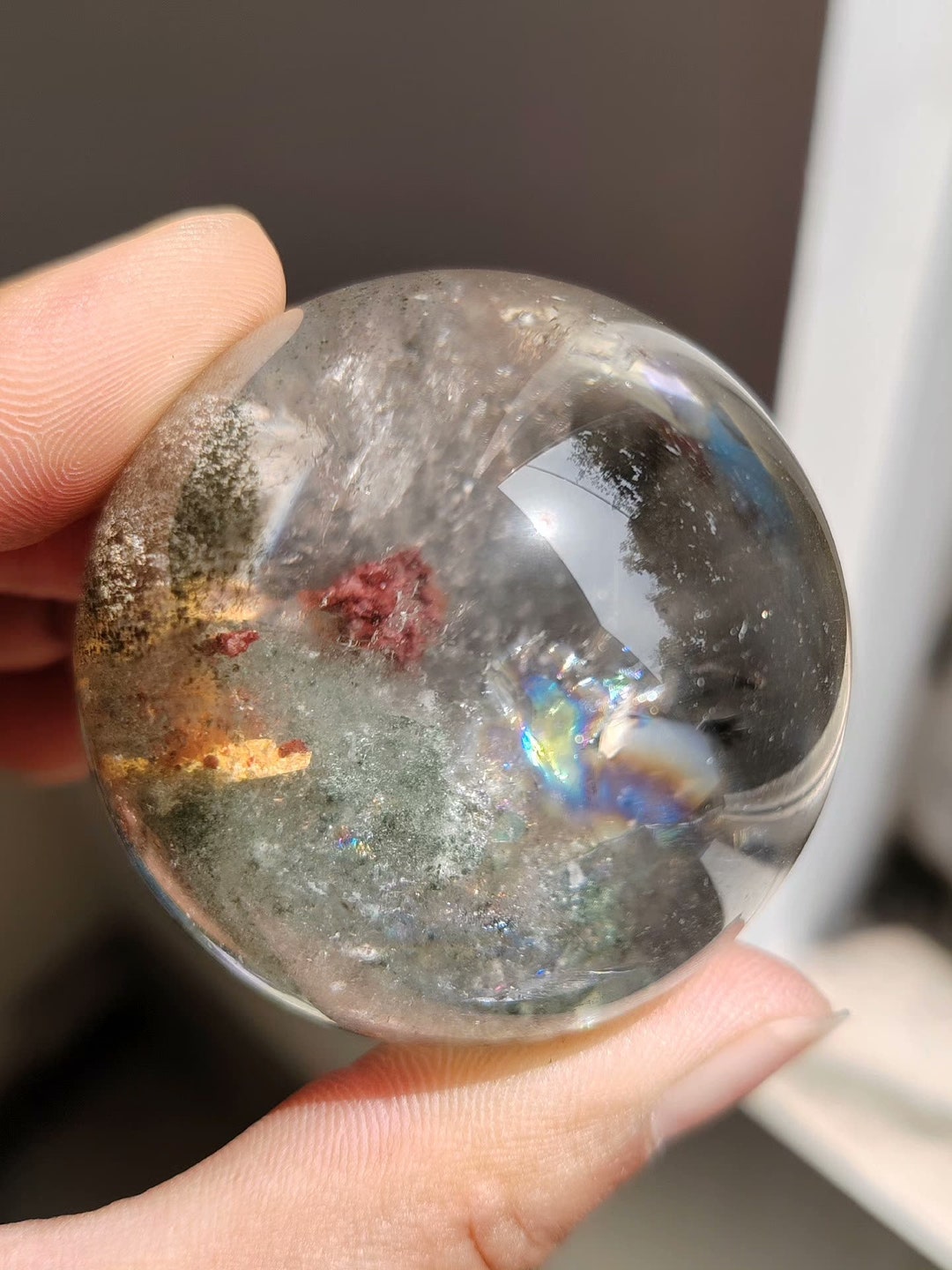 48mm Garden Sphere With Rainbow, Scenic Quartz Ball, Lodolite Crystal ...