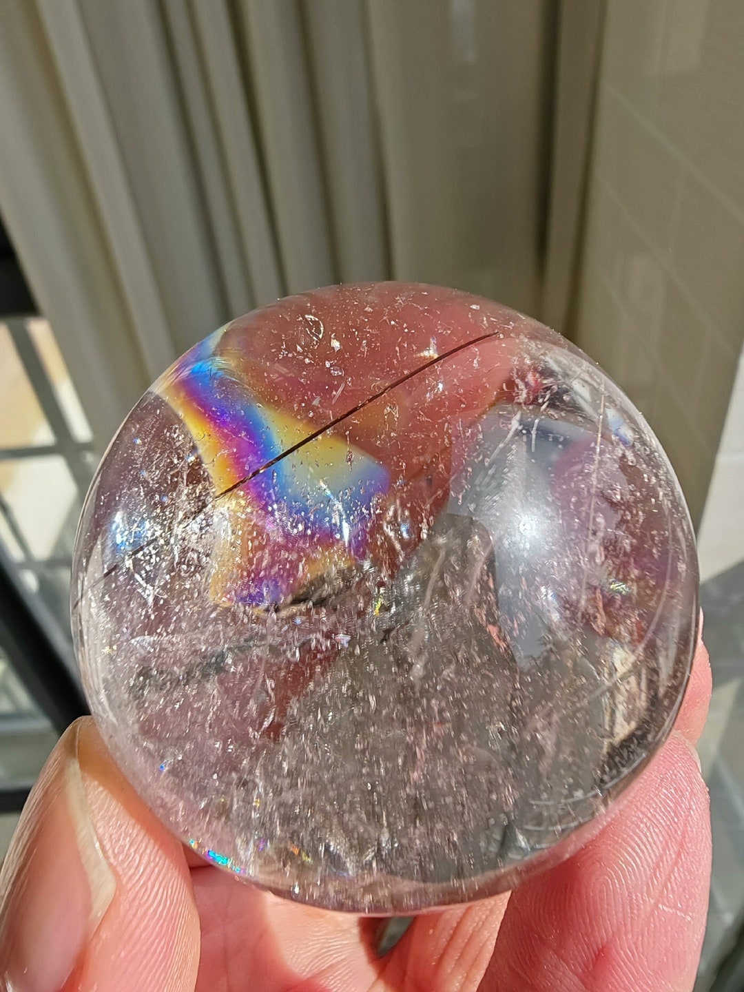 Beautiful 48mm Rainbow Clear Quartz Sphere, Clear Rystal Sphere With ...