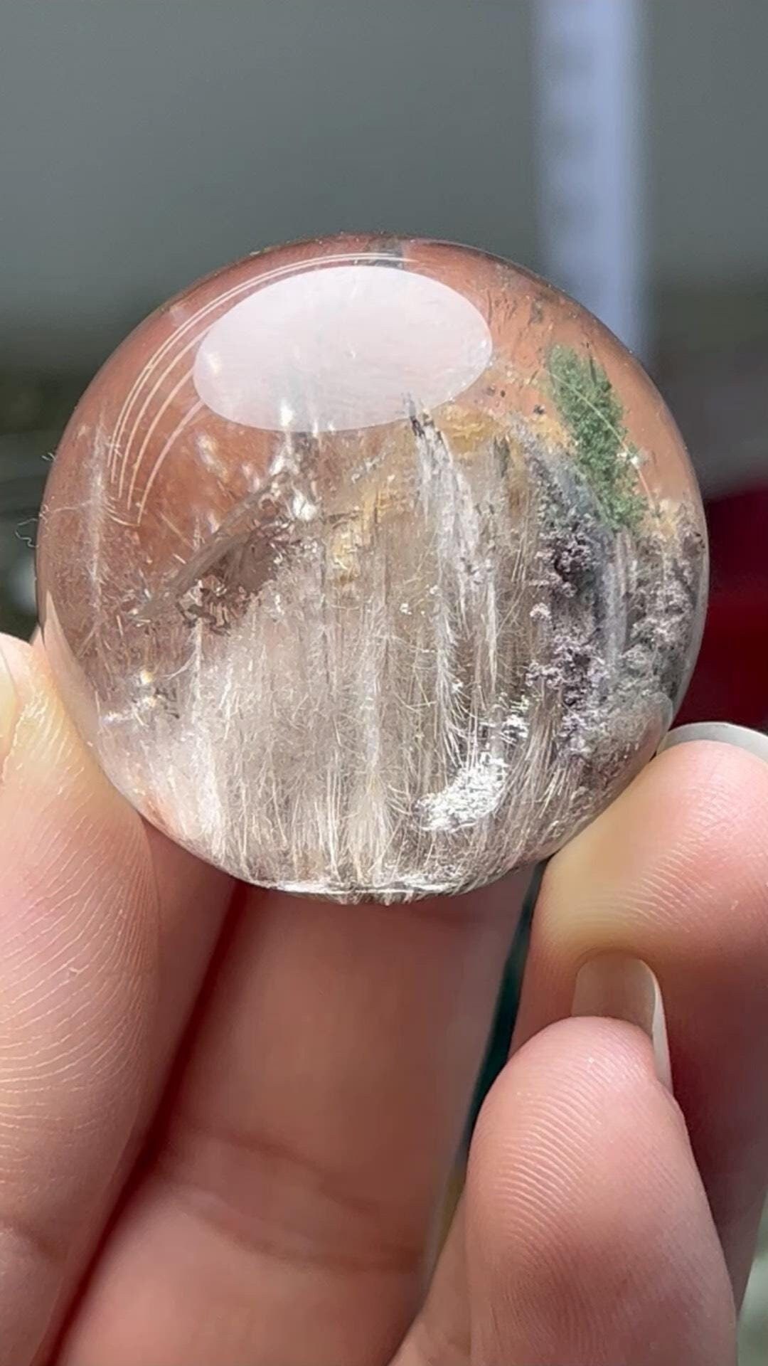 Beautiful 37mm Rabbit Hair Inclusion Sphere, Red Amphibole Quartz ...