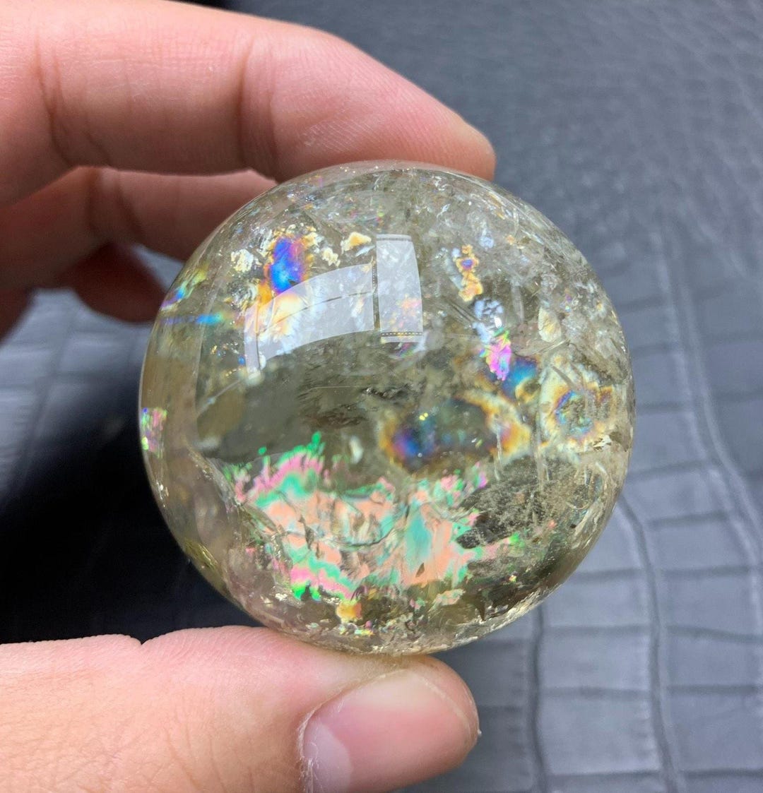 50mm Rainbow Citrine Quartz Sphere, Crystal Ball, Yellow Healing Reiki ...