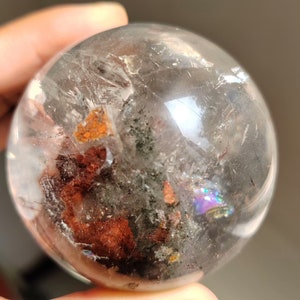 64mm Red Phantom Quartz Sphere, Red Garden Quartz Ball With Rainbow ...