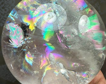 Beautiful 97mm Llarge Rainbw Clear Quartz Sphere, Natural Water Clear ...