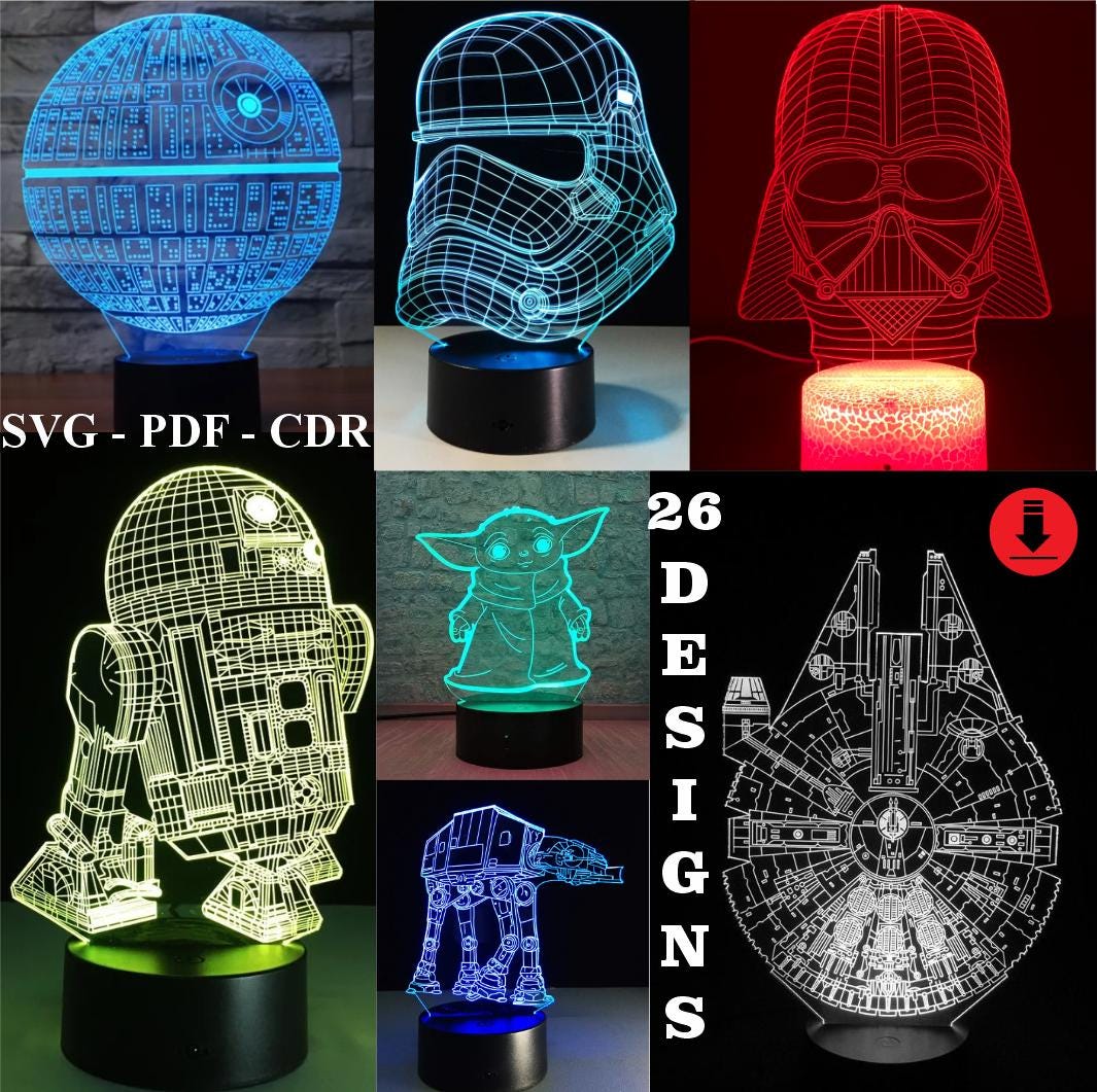 Pack 26 Design diseño Vector Lampara LED 3D Star Editable Lamp Night ...