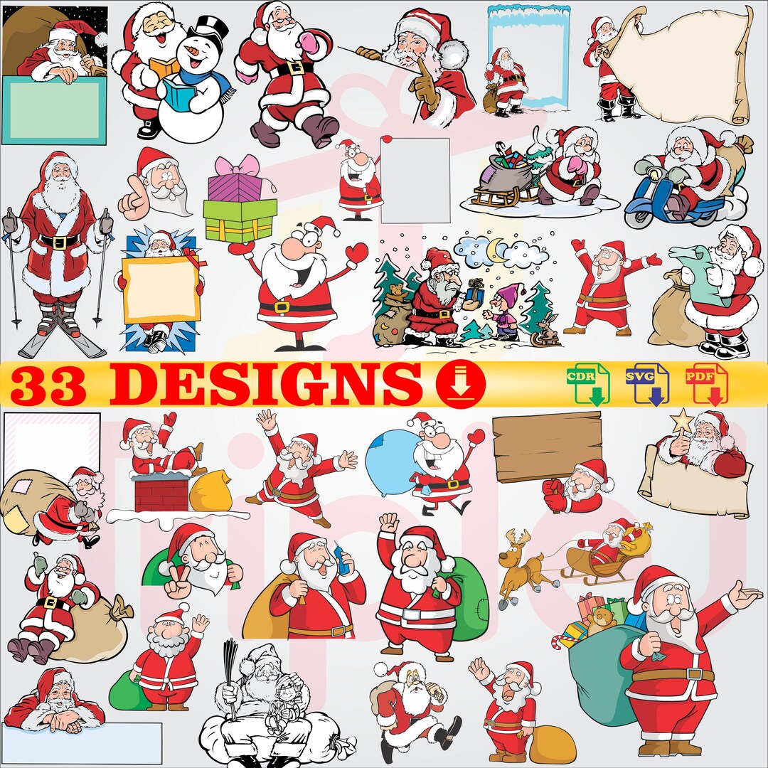 Pack 33 Design Dtf Dtg Design Vector Santa Claus Father Christmas MERRY ...