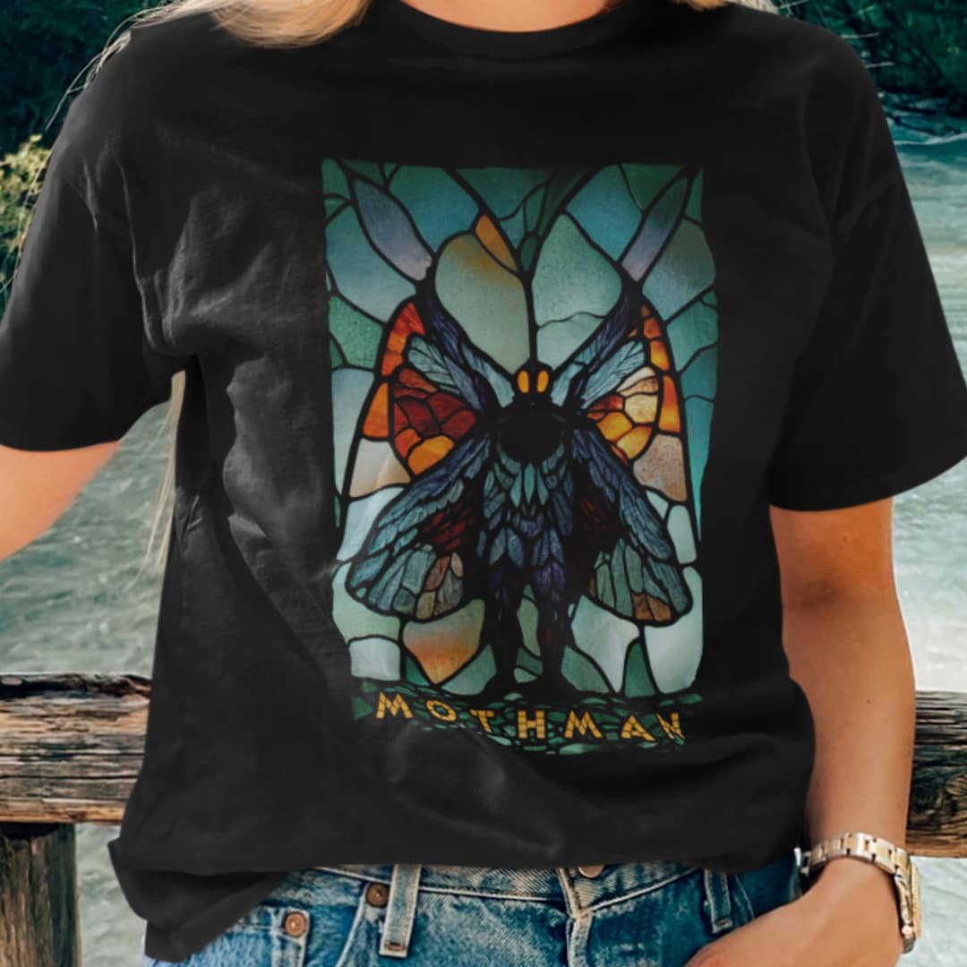 Mothman Stained Glass T-shirt | Cryptid Teeshirt | Cult Monster Tee ...