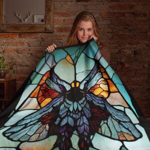Mothman Stained Glass Velveteen Plush Blanket | Cryptid Throw Blanket ...