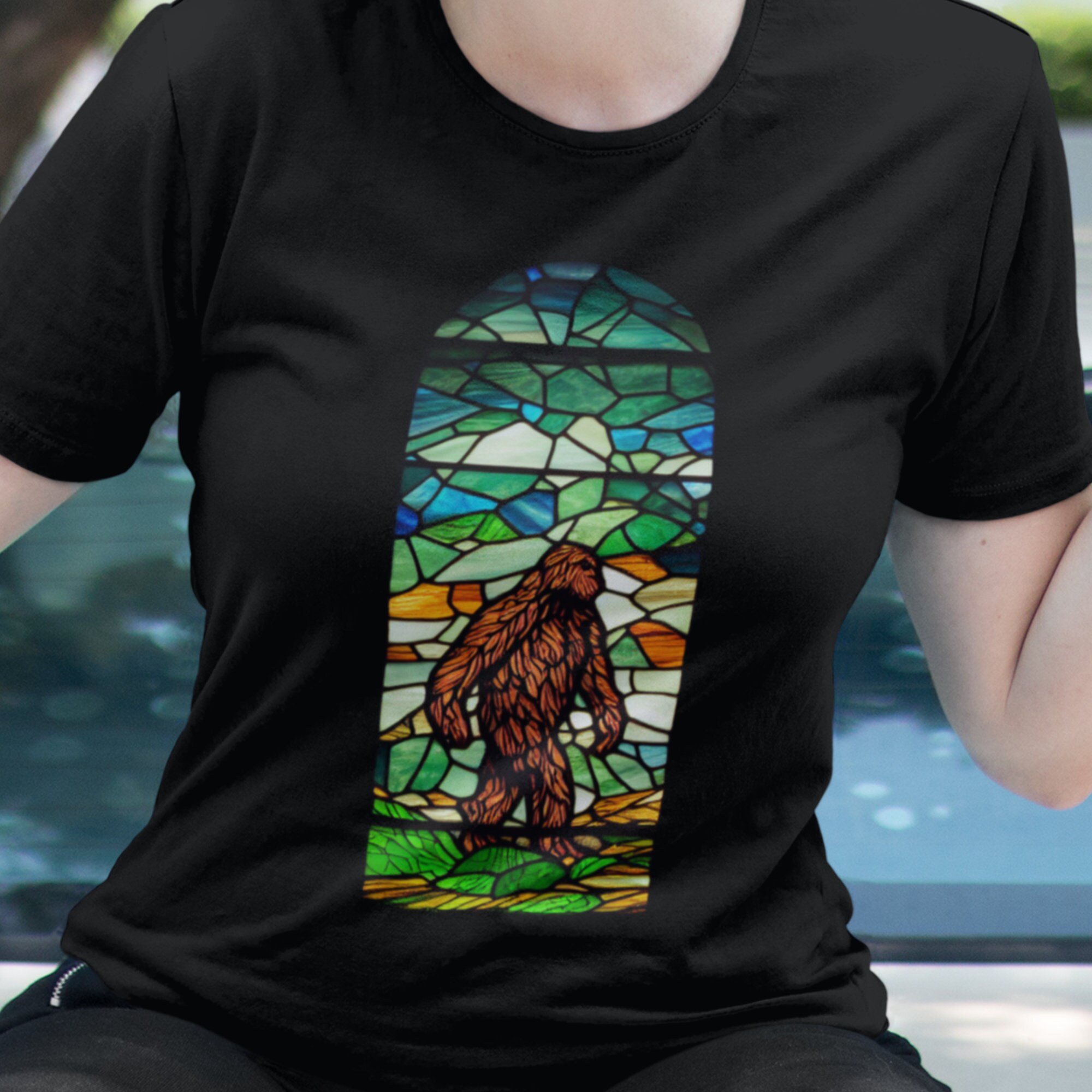 Bigfoot Stained Glass T-shirt Cryptid Teeshirt Sasquatch Monster Tee ...