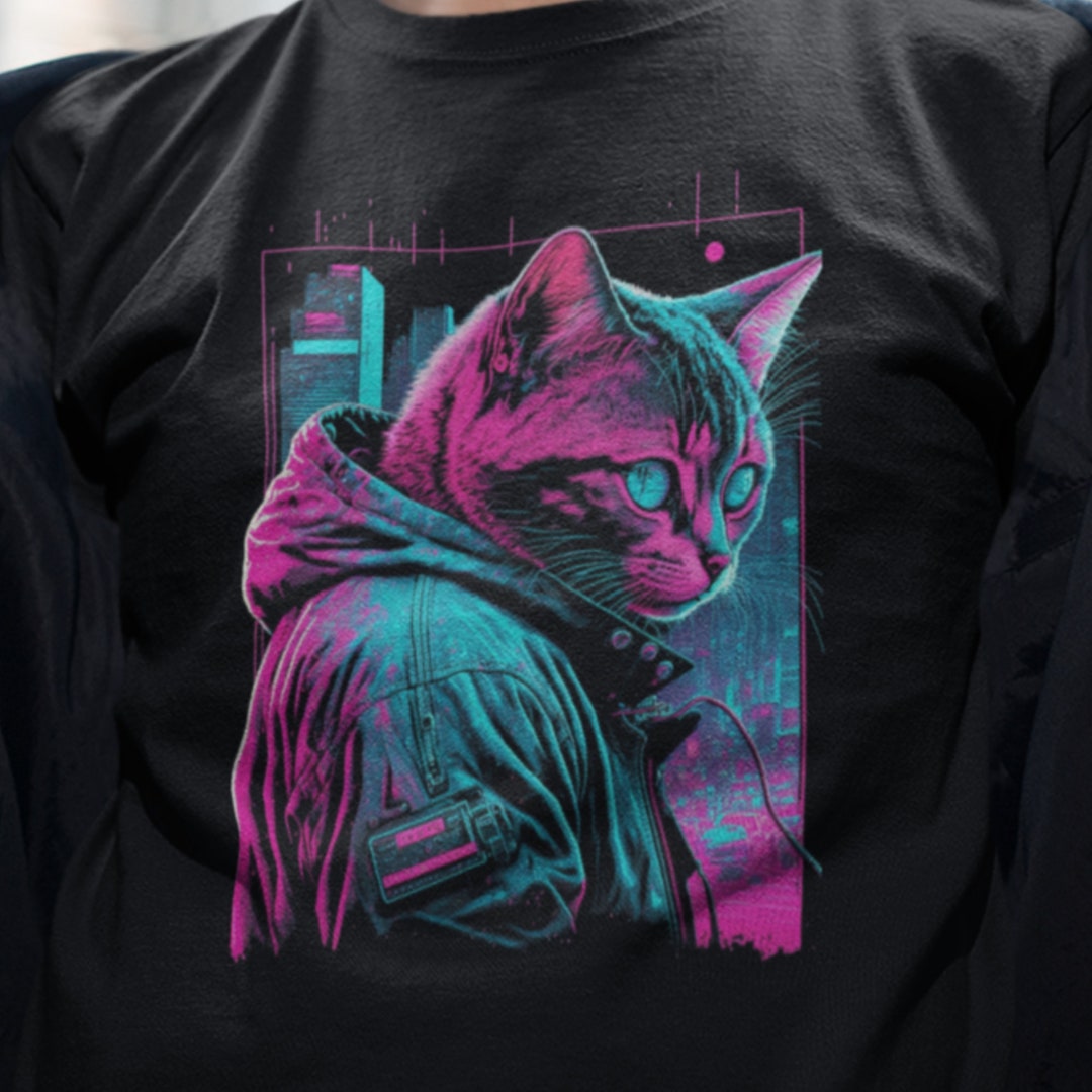 Vaporwave Cyberpunk Cat T-shirt | Feline Teeshirt | Pastel Goth Shirt ...