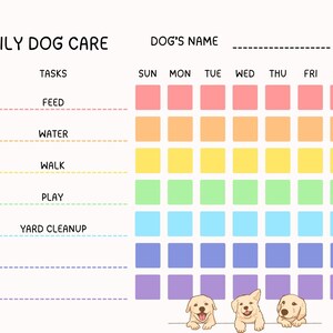 Daily Dog Care Chart for Puppy Care, Printable Chore Chart, Dog Care ...
