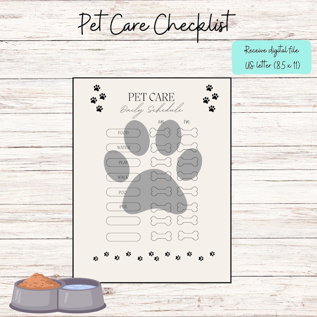Daily Dog Care Chart for Puppy Care, Printable Chore Chart, Dog Care ...
