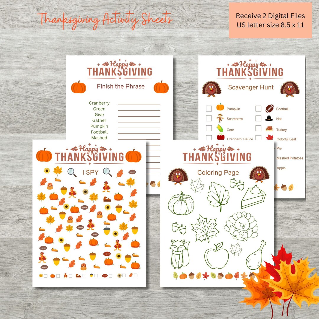 Thanksgiving Activity Sheets Pack, Thanksgivings Activity Bundle ...