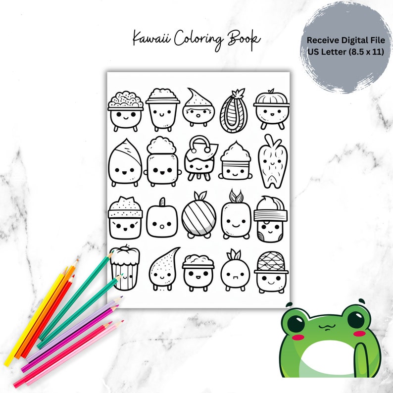 50 Kawaii Coloring Pages for Kids Cute Coloring Page Mega Bundle ...