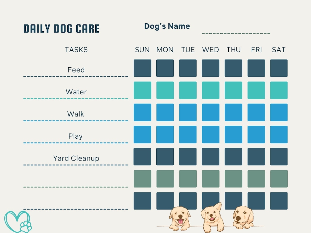 Daily Dog Care Chart for Puppy Care, Printable Chore Chart, Dog Care ...