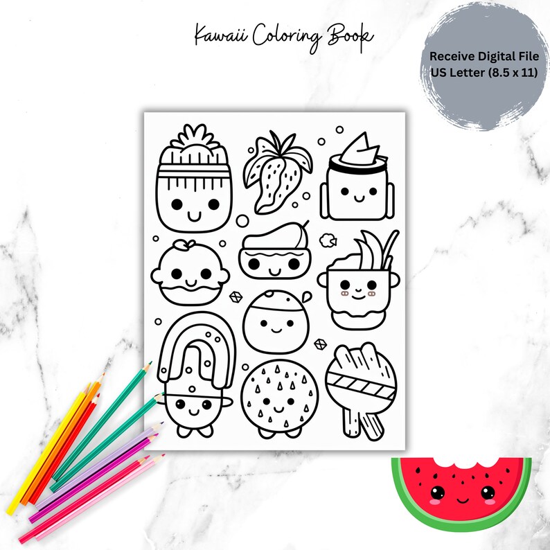 50 Kawaii Coloring Pages for Kids Cute Coloring Page Mega Bundle ...