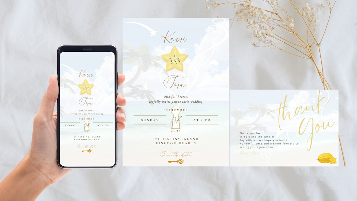 Kingdom Heart Wedding Bundle Invitation Save the Date & Thank You Card ...