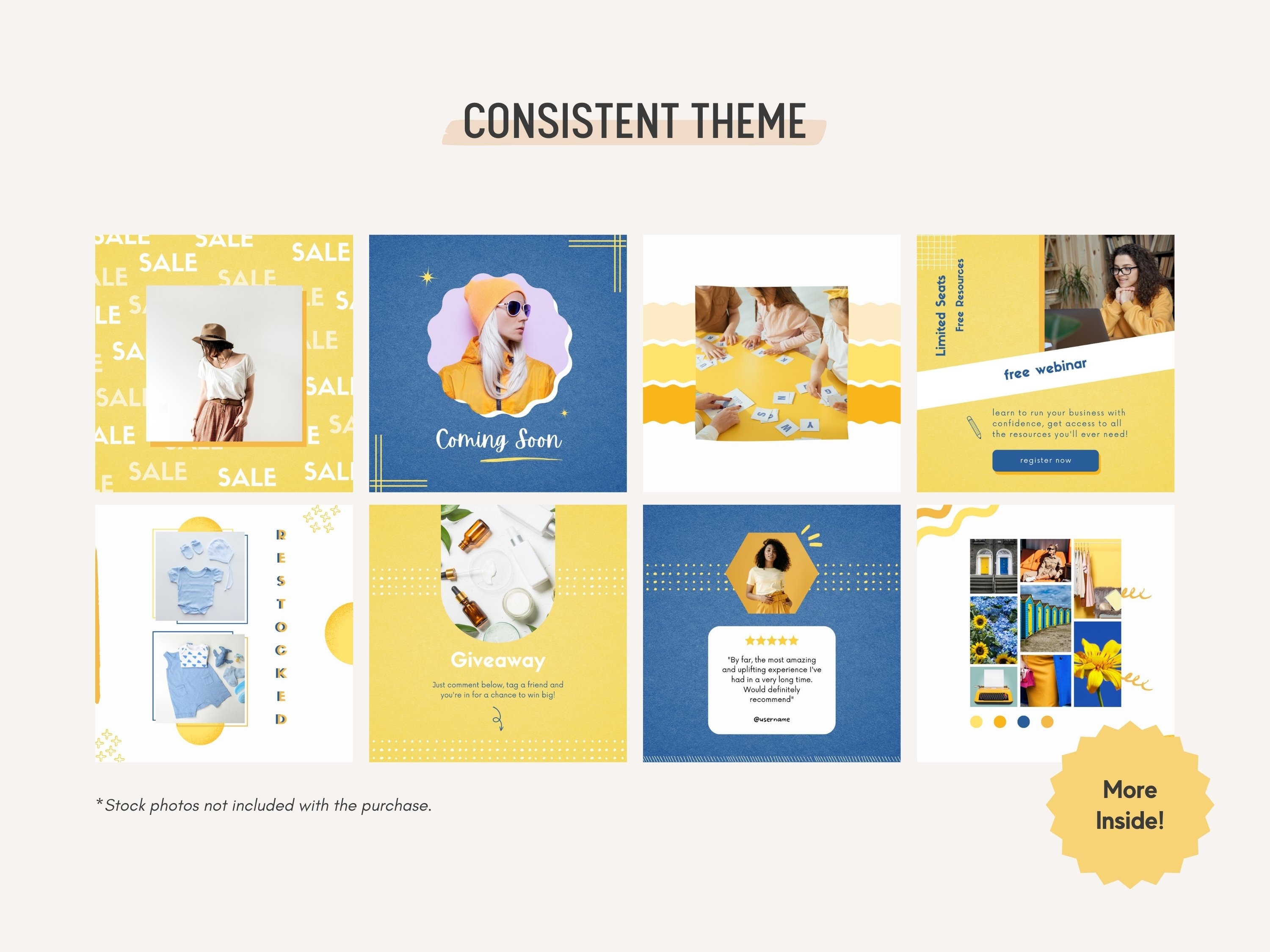 Blue & Yellow Canva Template | Cute, Cheerful Social Media Templates ...