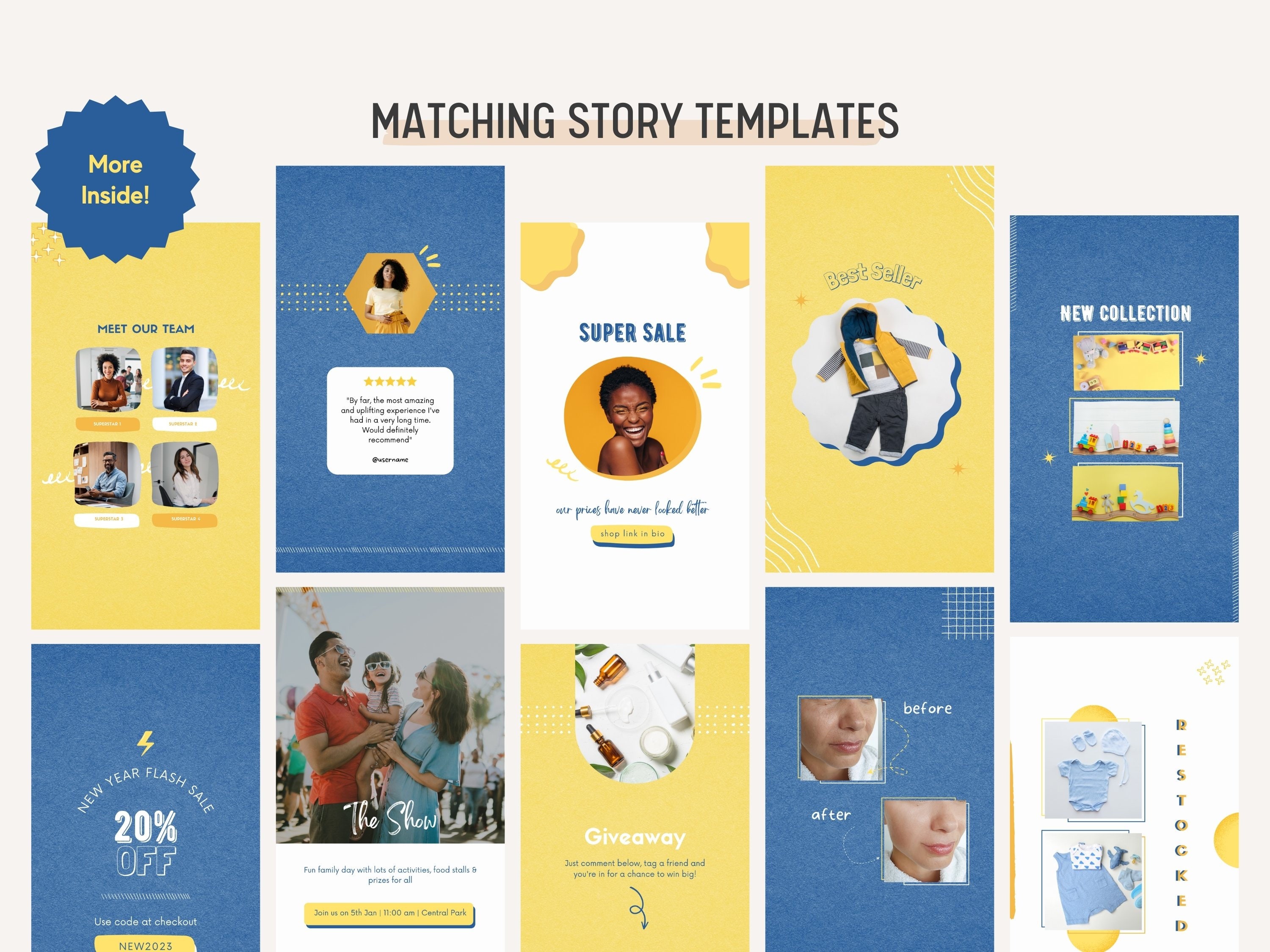 Blue & Yellow Canva Template Cute Cheerful Social Media - Etsy