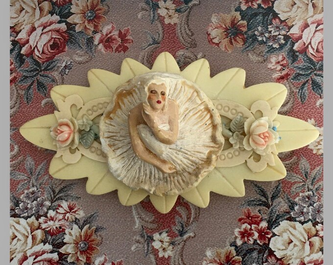 Assemblage Vintage Celluloid Ballerina Button Brooch - Etsy