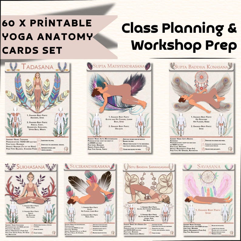 60 Yoga Anatomy Pose Cards | Printable Card Set | Digital Yoga ...