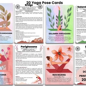 20 Yoga Pose Printable Cards - Flashcards for Yoga - Includes Sanskrit ...