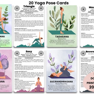 20 Yoga Pose Printable Cards - Flashcards for Yoga - Includes Sanskrit ...
