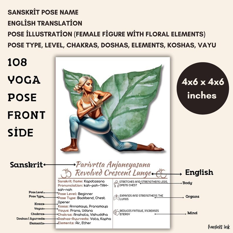 108 Yoga Pose Digital Cards • Printable Sanskrit Asanas Yoga Card ...