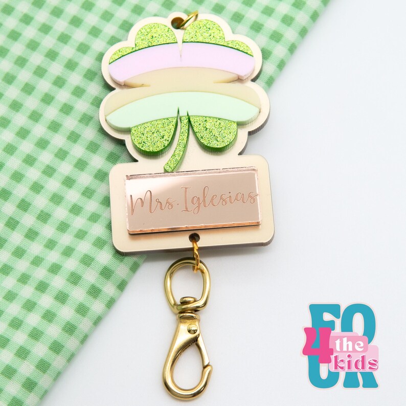 Clover Acrylic Name Tag & Beaded Lanyard Set, Beaded ID Badge Holder ...