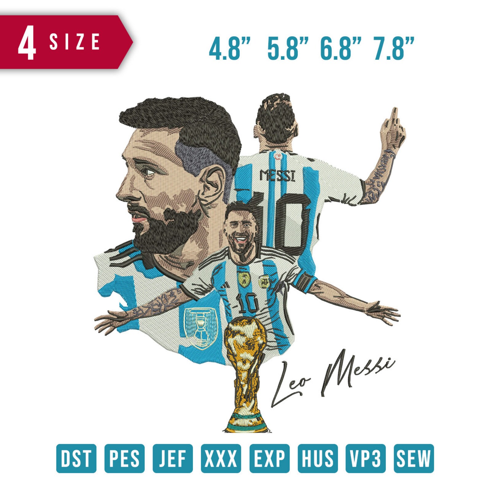 Leo Messi Poster Embroidery File Soccer Player Embroidery Design ...
