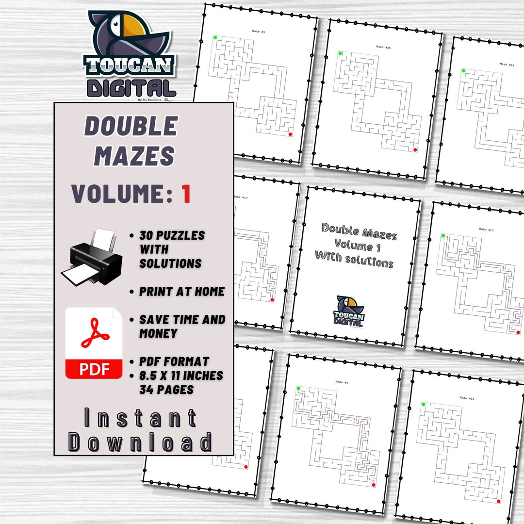 Printable Double Mazes With Solutions Instant Download - Etsy