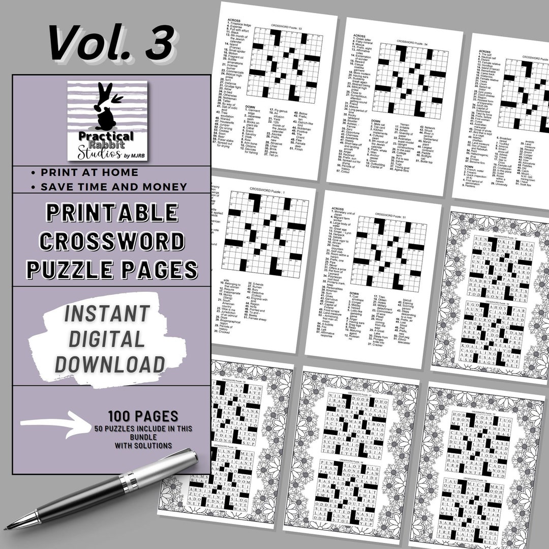 Crossword Puzzle Pages Printable Instant Download Adult and - Etsy