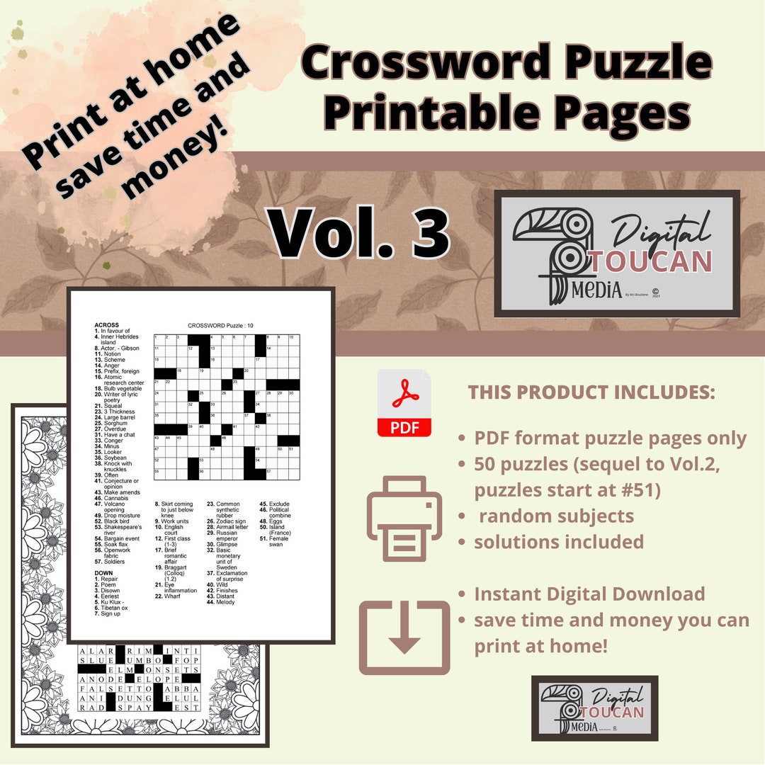 Crossword Puzzle Pages Printable Instant Download Adult and - Etsy