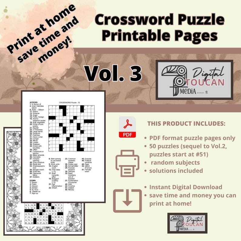 Crossword Puzzle Pages Printable Instant Download Adult and - Etsy
