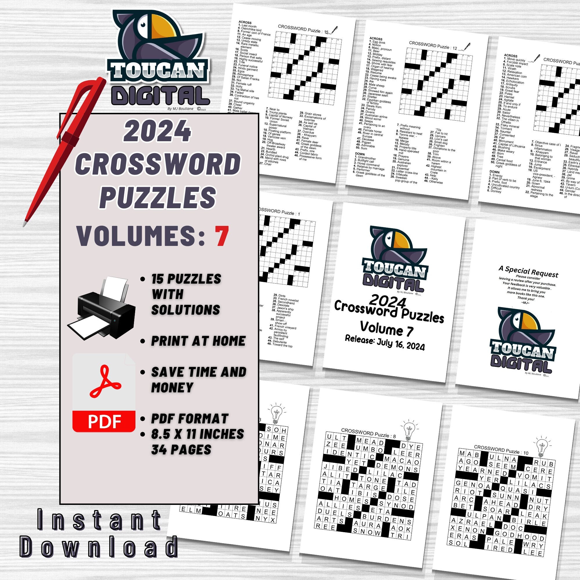 Crossword Puzzle Pages, Printable 2024 Vol 7 - Etsy Canada